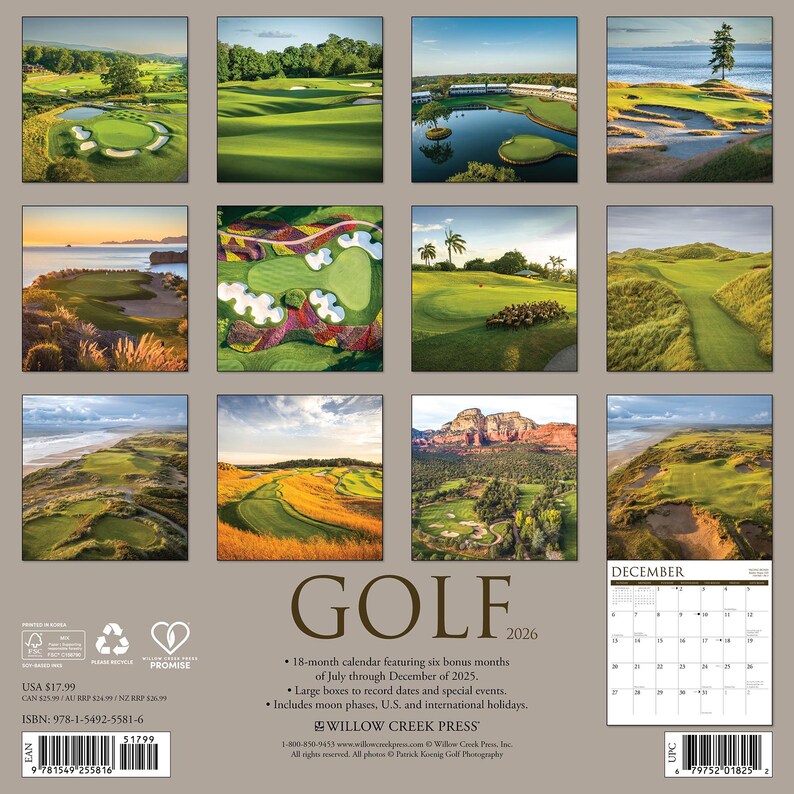 Golf 12" X 12" Wall Calendar - Etsy