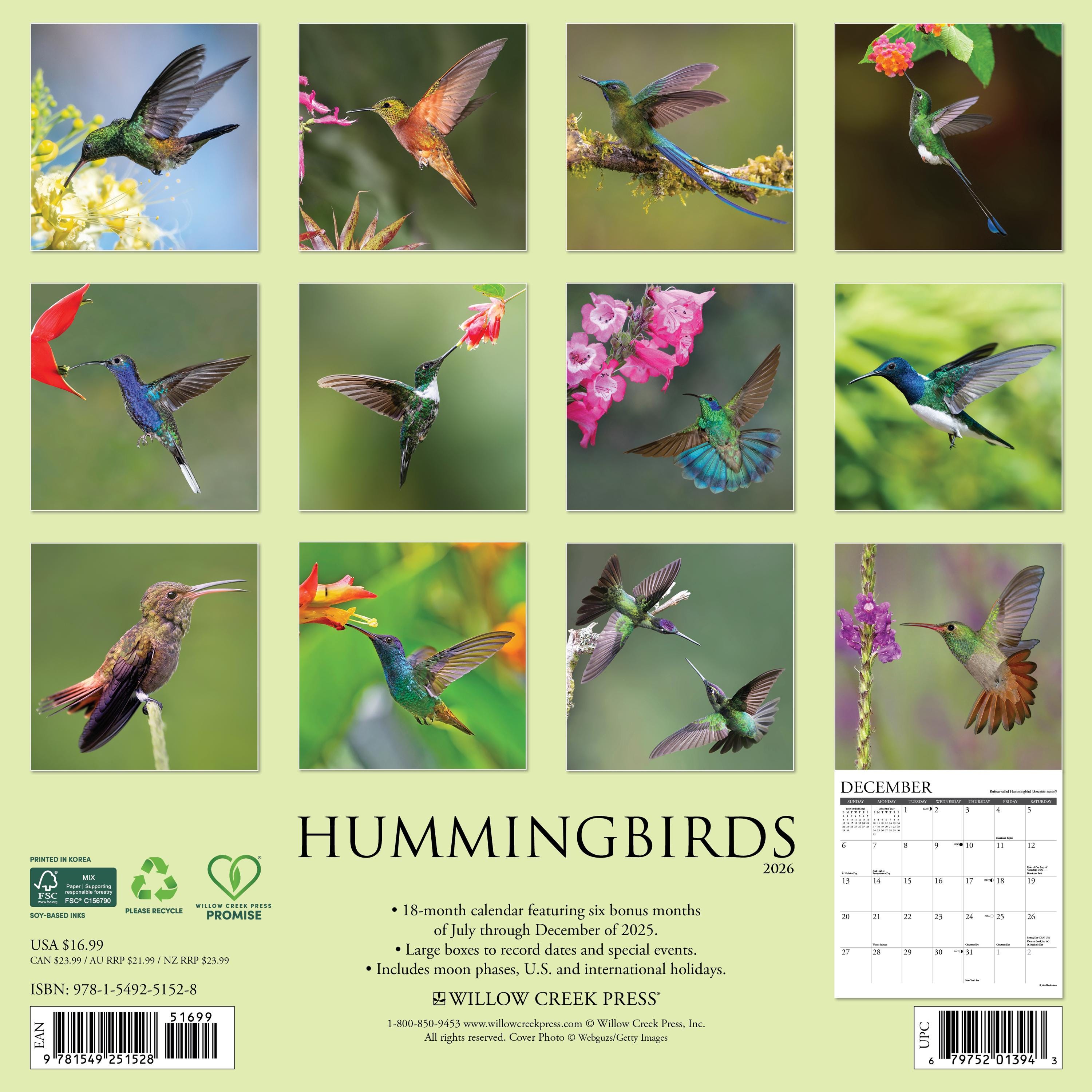 Hummingbirds 2026 12" X 12" Wall Calendar - Etsy