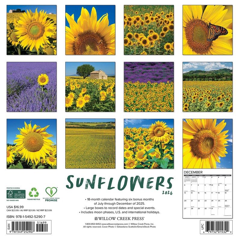 Sunflowers 2026 12" X 12" Wall Calendar - Etsy