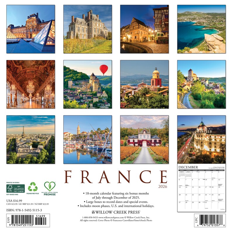 France 2026 12" X 12" Wall Calendar - Etsy