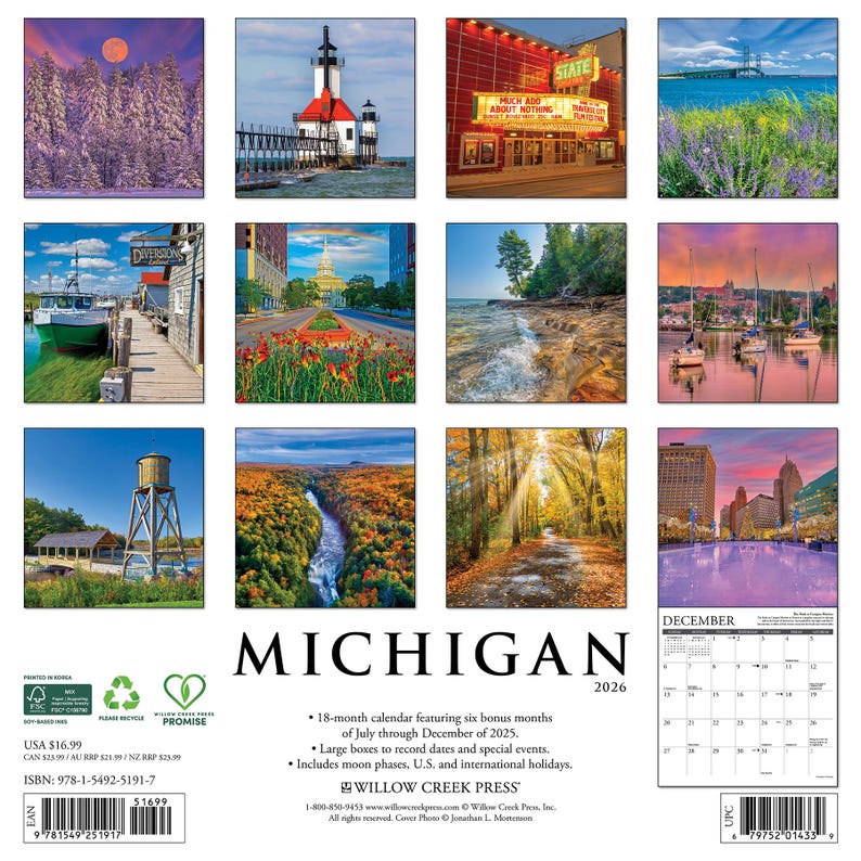 Michigan 2026 12" X 12" Wall Calendar - Etsy