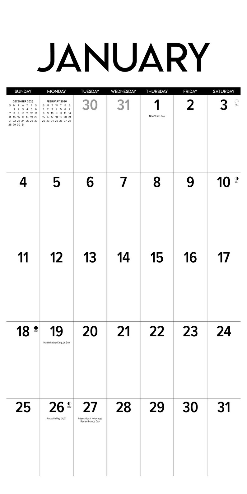 Black & White Professional Large Grid 2026 12" X 12" Wall Calendar - Etsy
