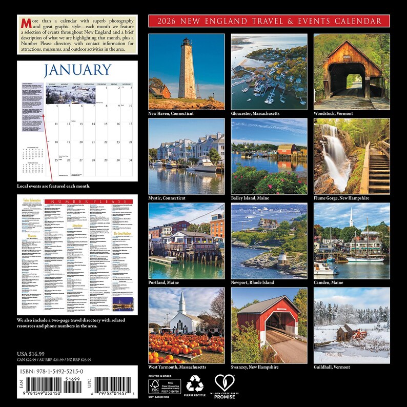 New England 2026 12" X 12" Wall Calendar - Etsy