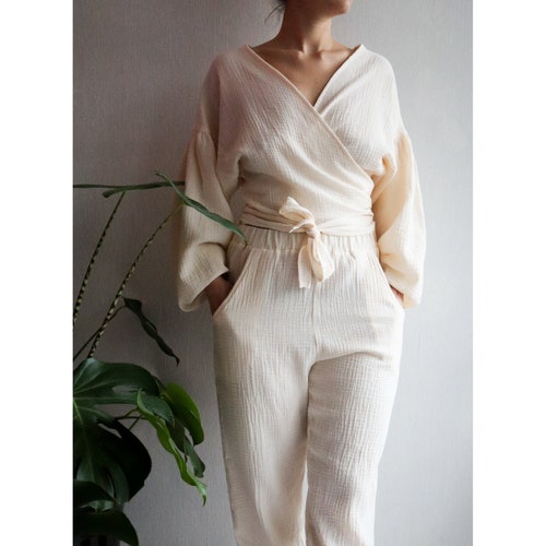 Cotton Set. Muslin Top and Pants. Muslin Puffed Sleeves Set. - Etsy