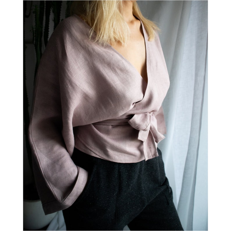 Linen Top. Linen Wrap Top. Linen Wrap Blouse. Linen Kimono - Etsy