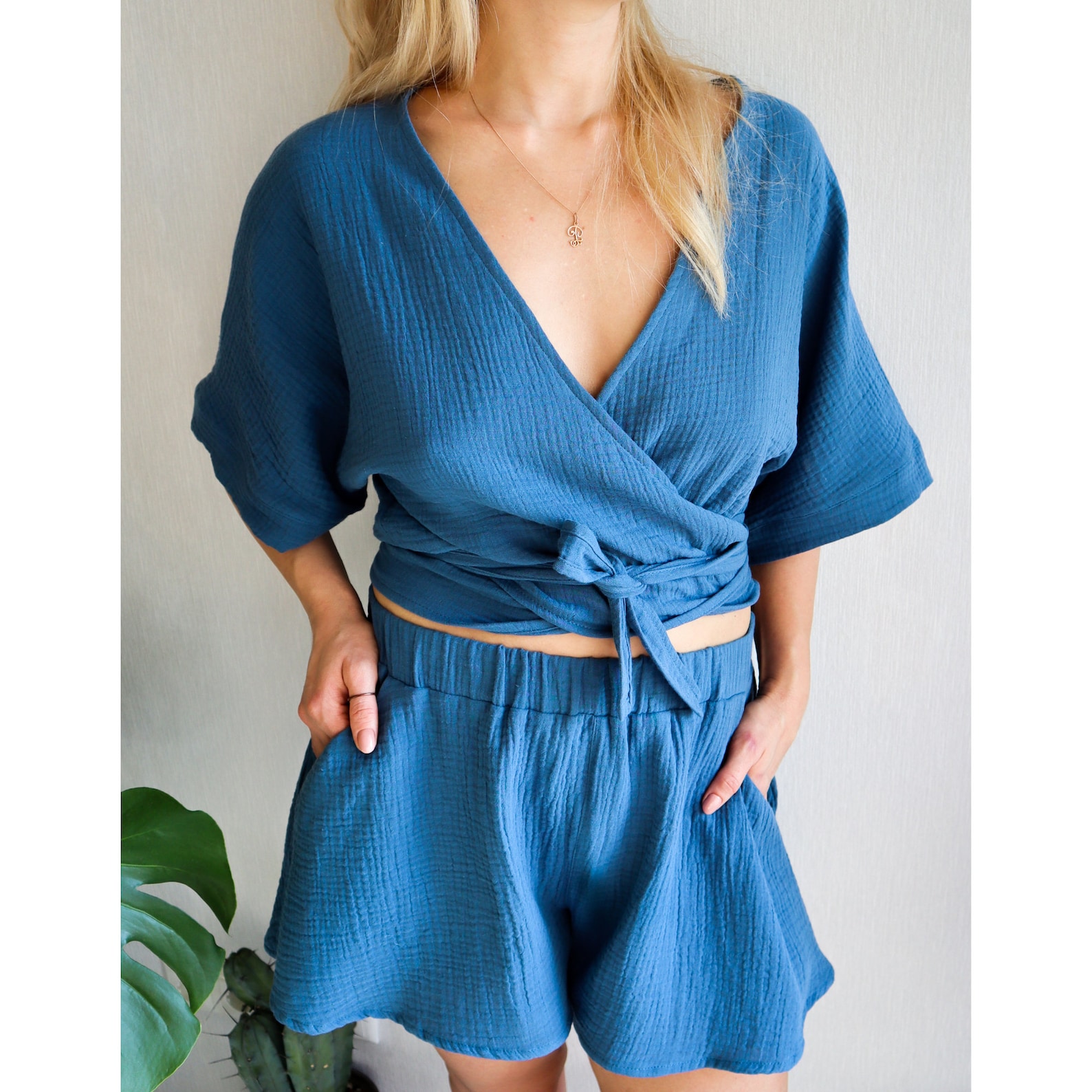 Muslin Set.muslin Wrap Top.muslin Shorts.muslin Skirt | Etsy