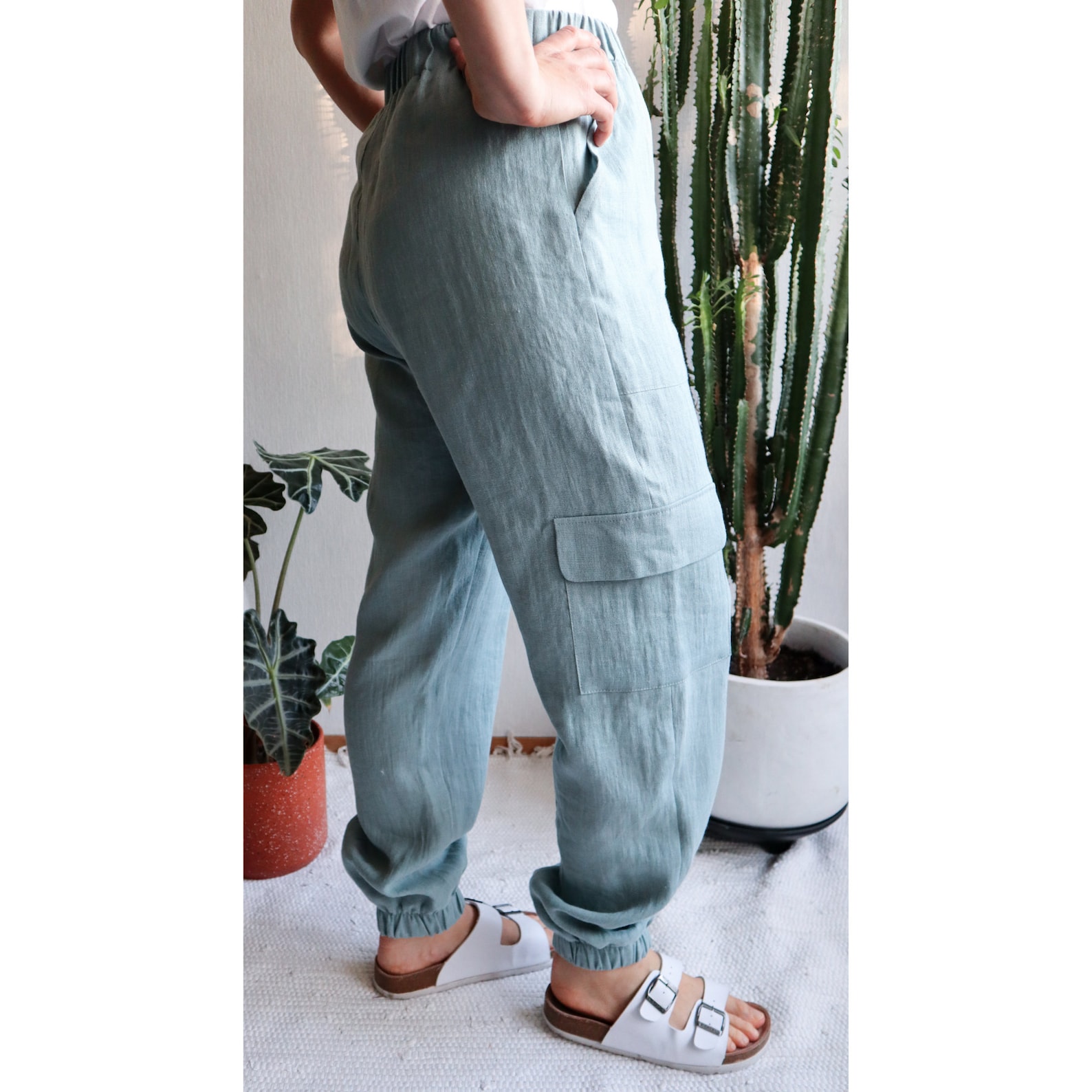 Linen Pants With Cargo Pockets.flax Jogger.wide Leg Linen Trousers ...