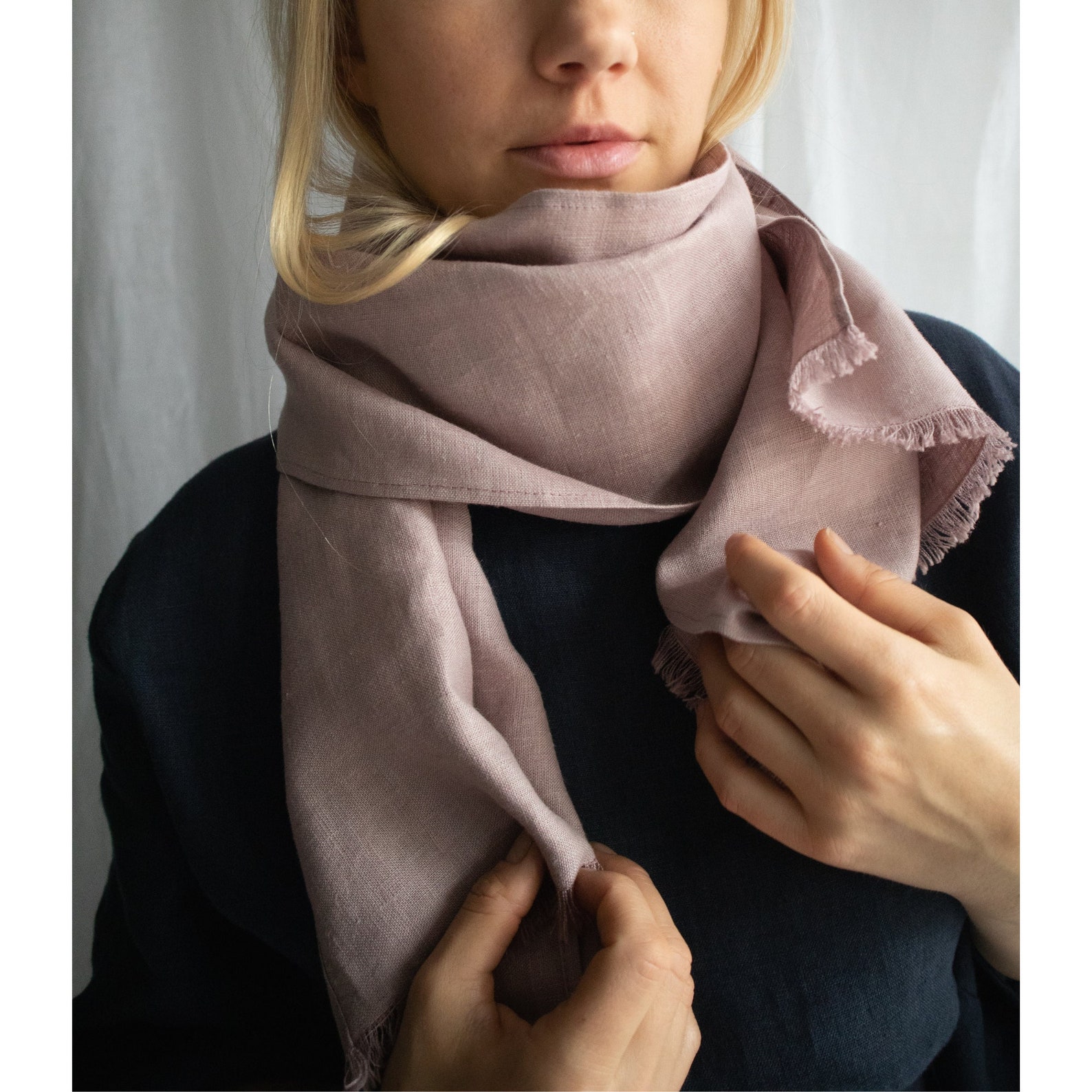 Soft Linen Scarf. Washed Natural Linen Scarf. Fringed Scarf for Men and ...