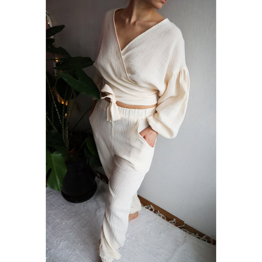 Cotton Pants. Muslin Pants. Elastic Waist and Ankle Pants. Double Gauze ...