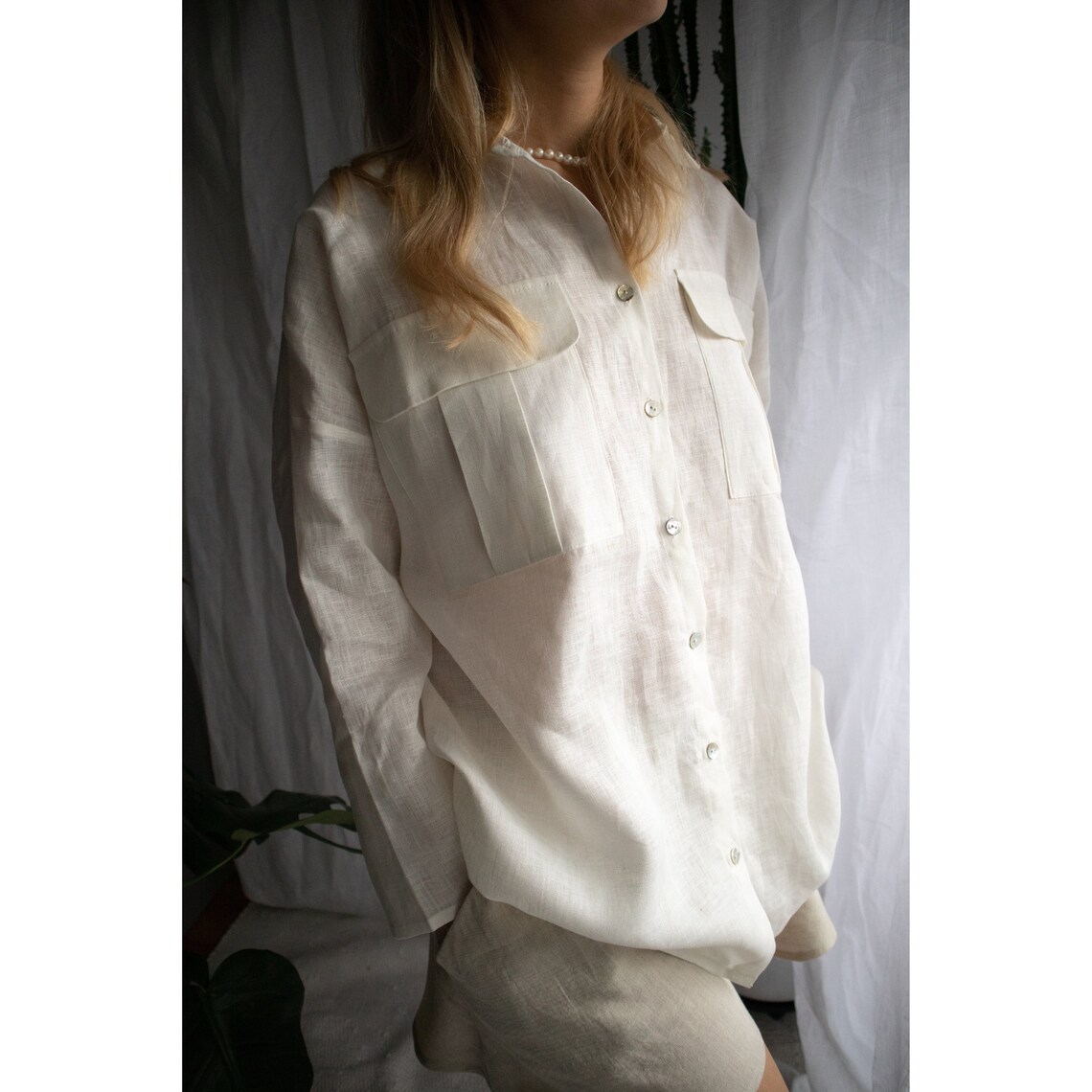 Oversized Linen Shirt With Big Front Pockets and Long - Etsy
