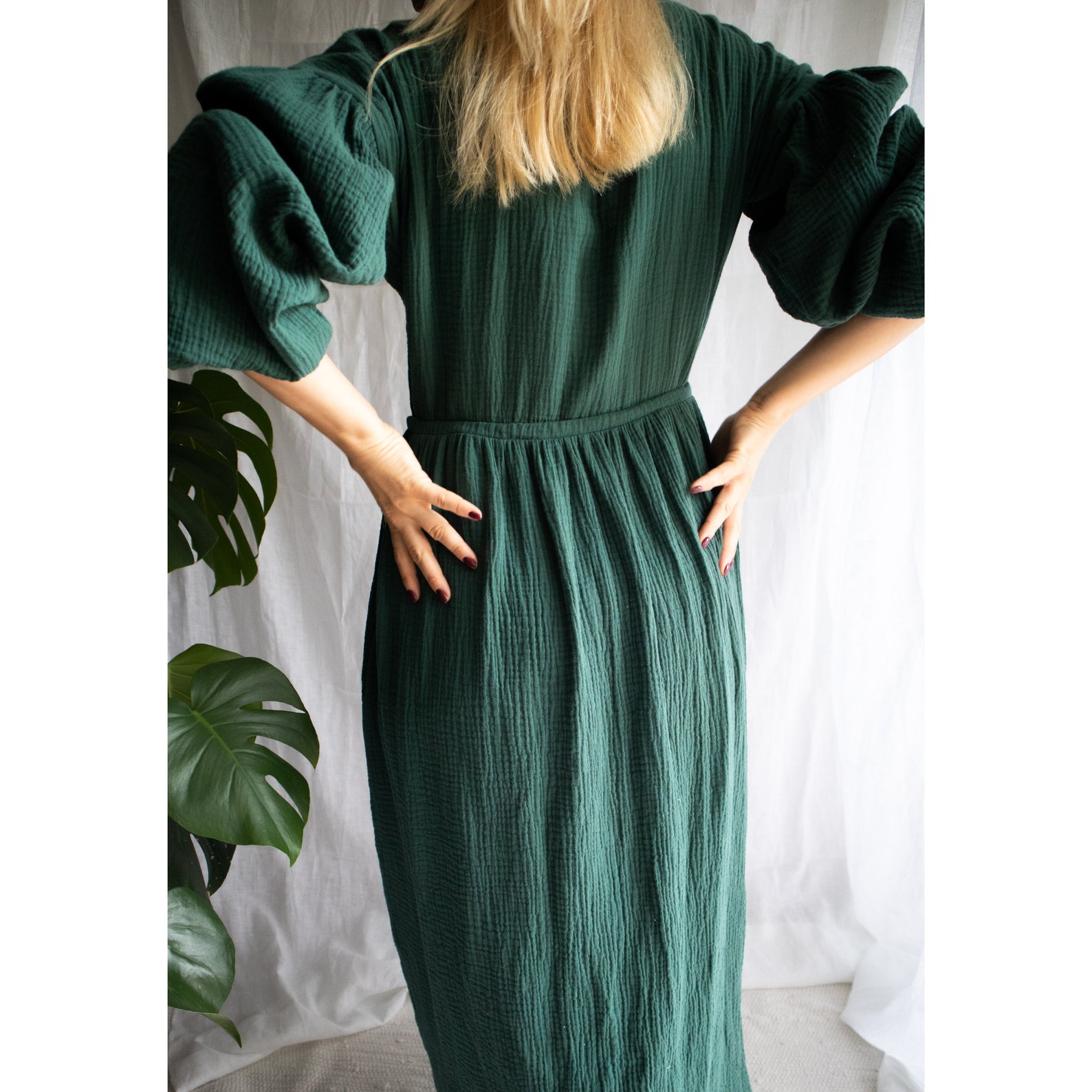 Organic Cotton Muslin Dress.loose Fit Wrap Dress With Long Puffed ...