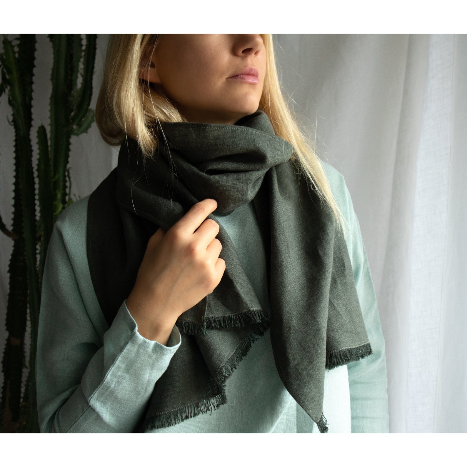 Soft Linen Scarf. Washed Natural Linen Scarf. Fringed Scarf for Men and ...