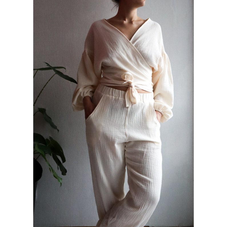 Cotton Set. Muslin Top and Pants. Muslin Puffed Sleeves Set. Elastic ...