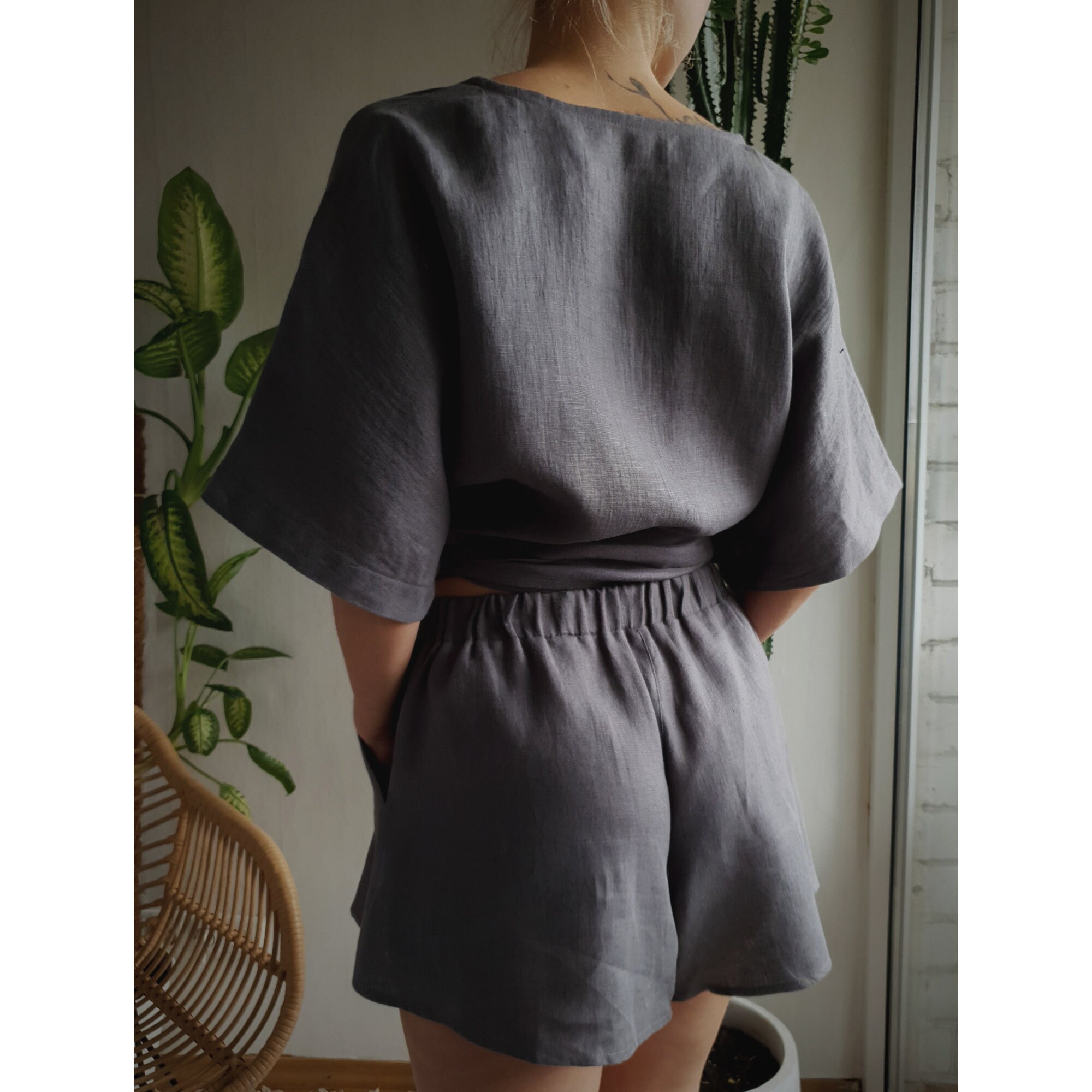 Lienen Set Linen Wrap Top Linen Shorts Linen Linen Skirt | Etsy