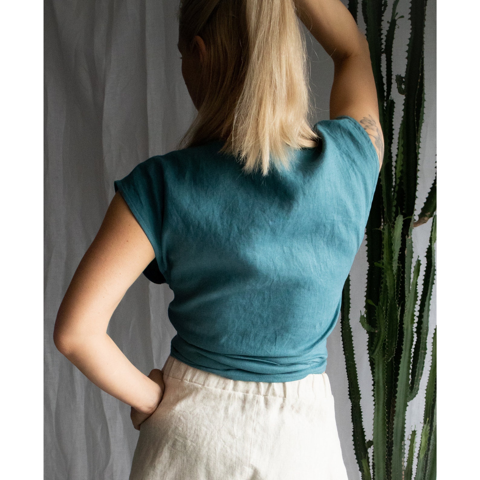 Linen Wrap Top.linen Top.linen Wrap Blouse.sleeveless Blouse.linen Crop ...