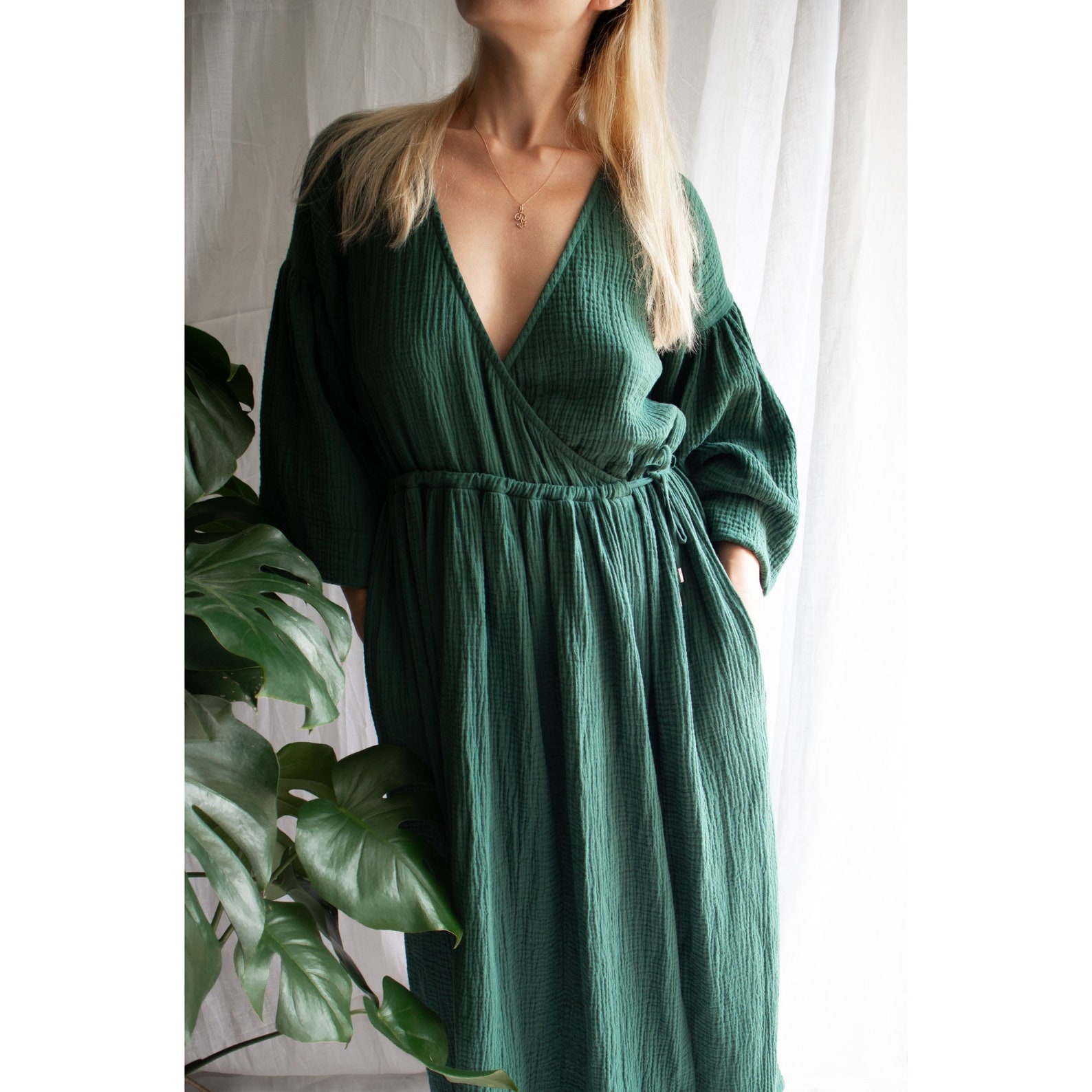 Organic Cotton Muslin Dress.loose Fit Wrap Dress With Long - Etsy