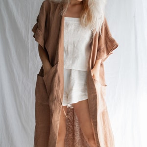 Linen Robe. Kimono Robe With Pockets. Long Natural Linen Robe ...