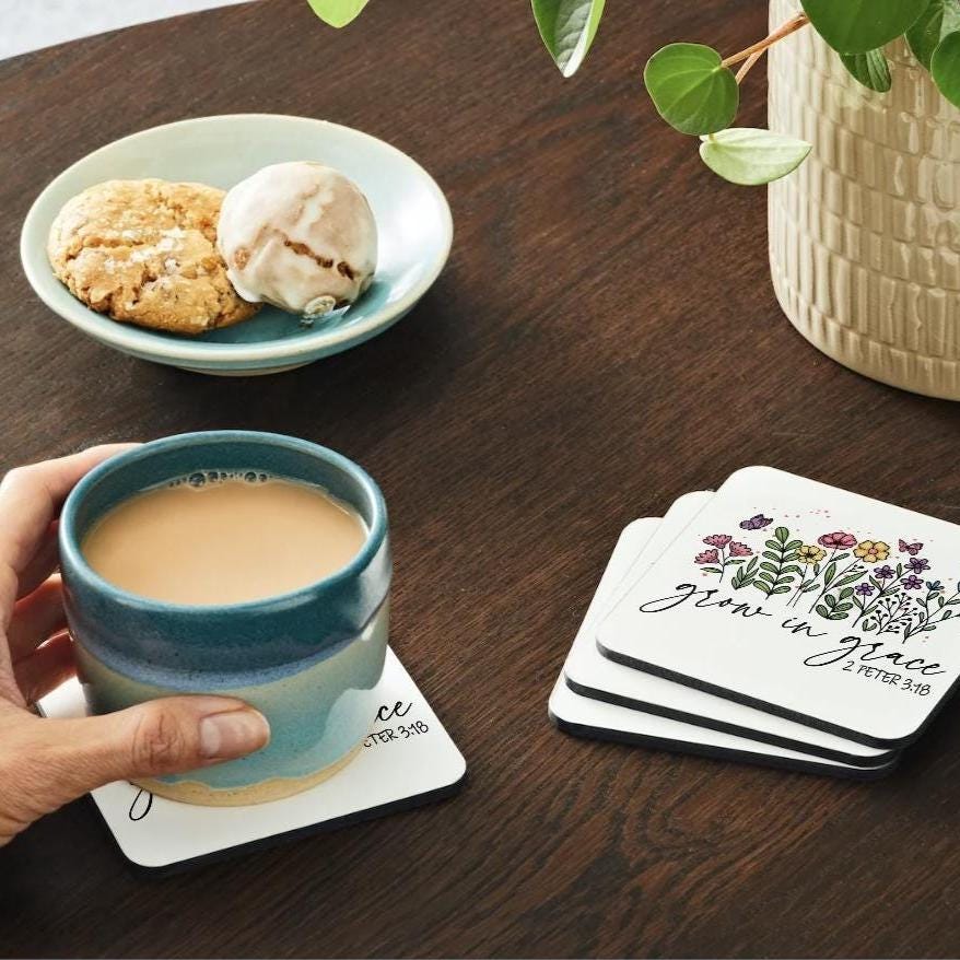 Christian Coasters, God is Good, Grow in Grace, Faith-based Home Decor ...