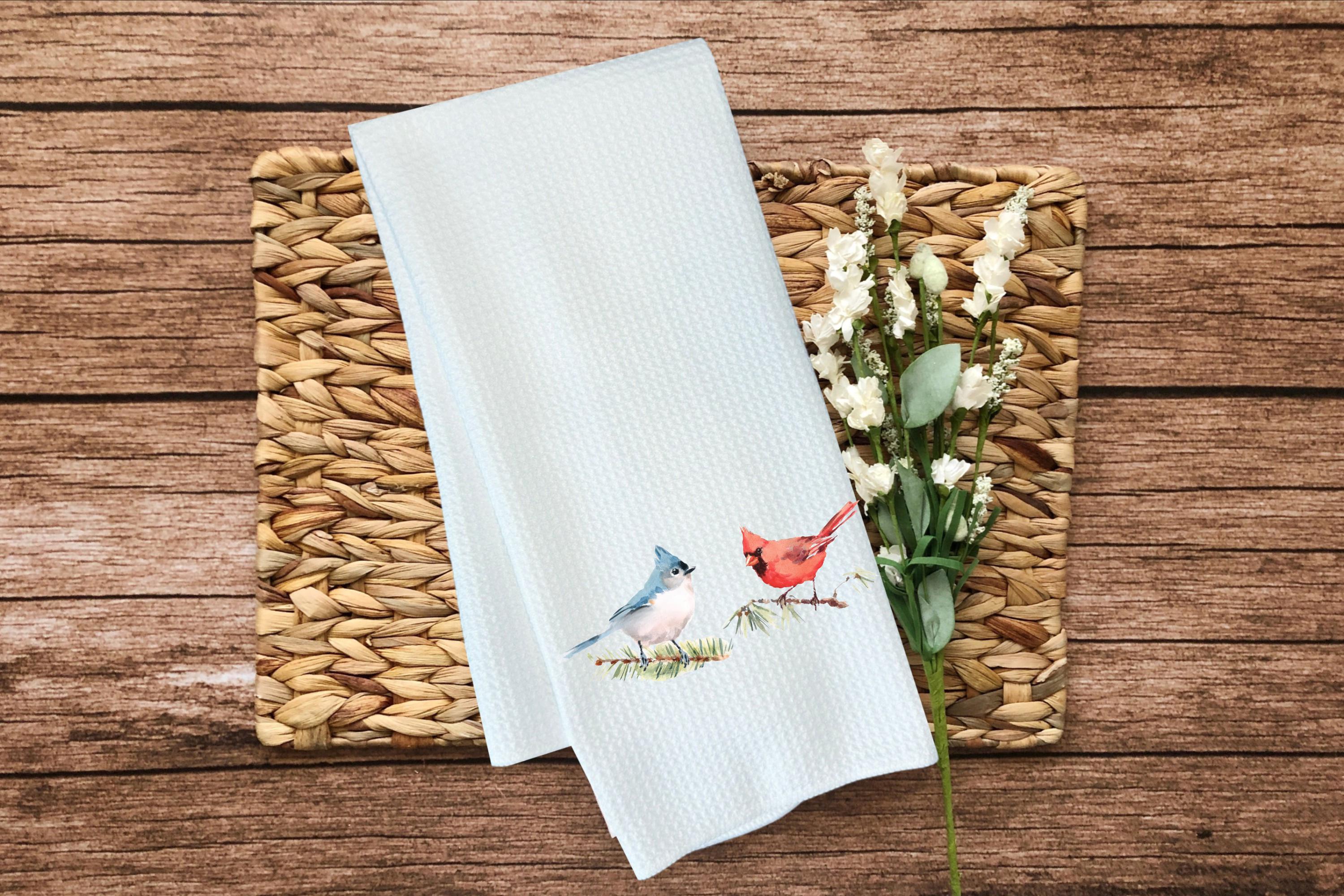 Red Cardinal & Titmouse Bird Lovers Kitchen Dish Towel, Home Decor ...
