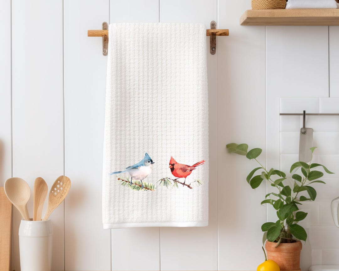 Red Cardinal and Titmouse Bird Kitchen Towel, Charming Tea Towel for ...