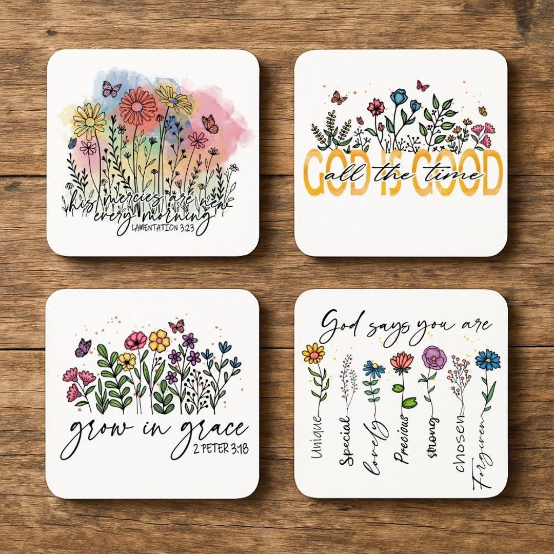 Christian Coasters, God is Good, Grow in Grace, Faith-based Home Decor ...