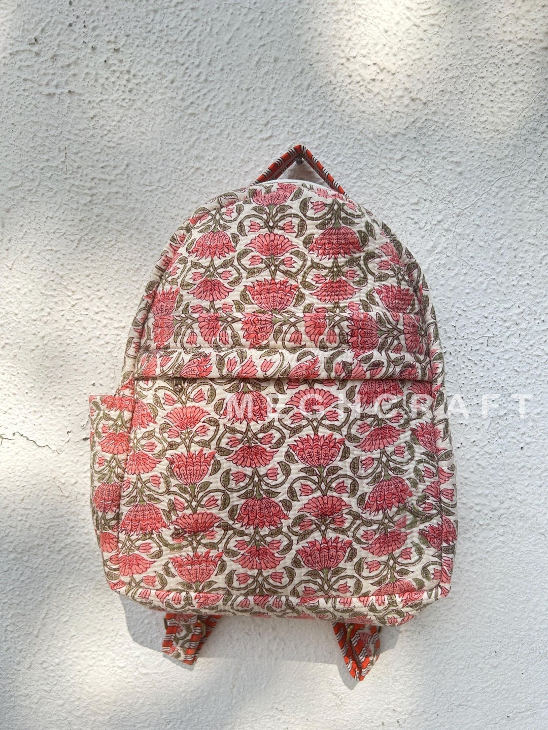 Handmade Cotton Quilted Backpack, Block Printed Cotton Laptop Backpack ...