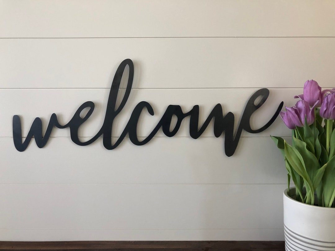 Welcome Script Metal Sign - Etsy