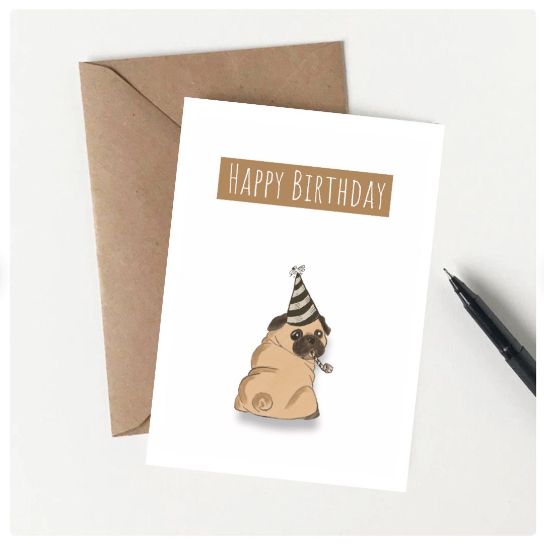 Cute Pug Birthday Card - Etsy