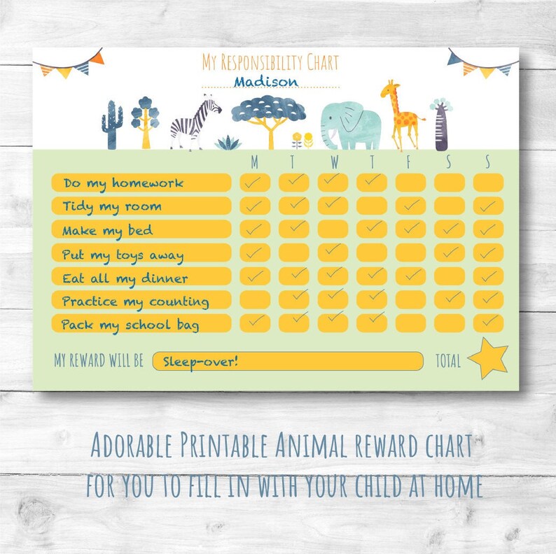 Printable Kids Reward Chart - Cute Animals. Printable. Instant Download ...