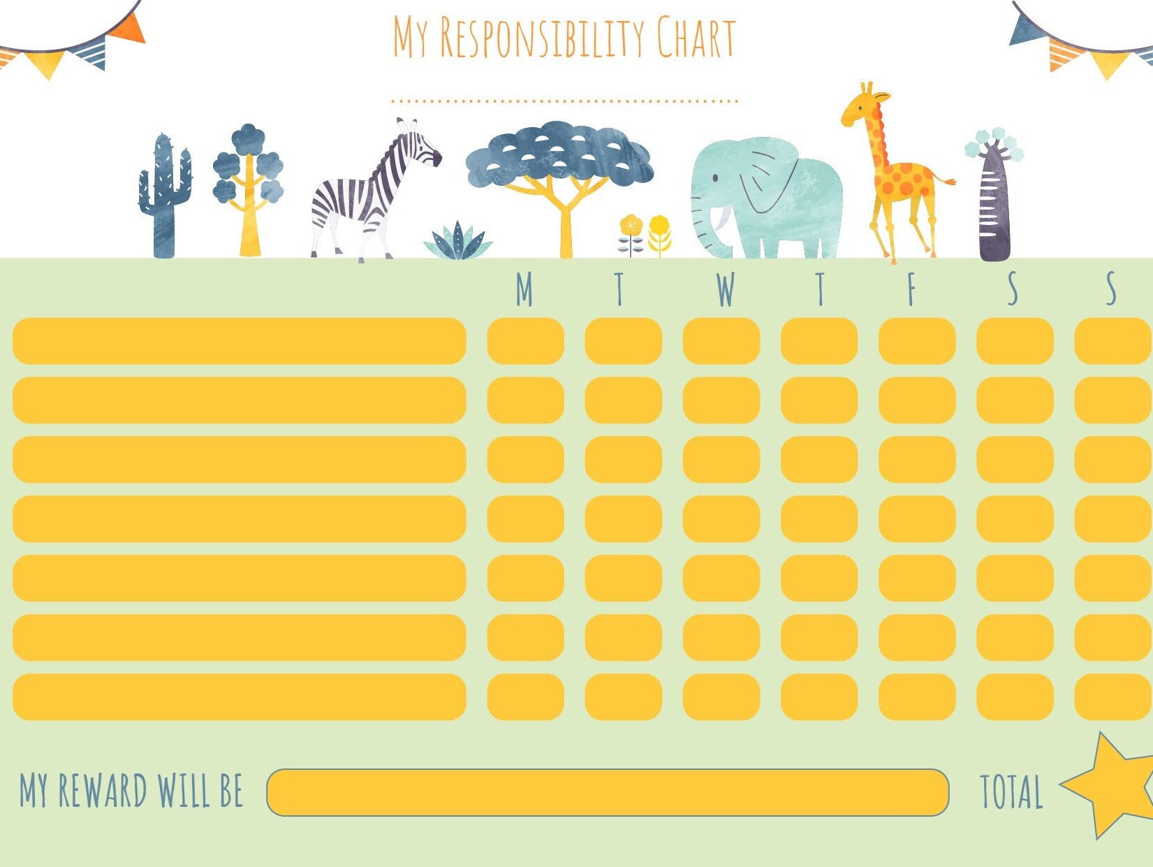 Printable Kids Reward Chart - Cute Animals. Printable. Instant Download ...