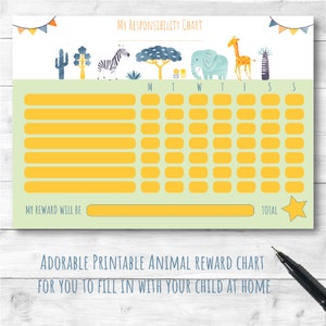Printable Kids Reward Chart - Cute Animals. Printable. Instant Download ...