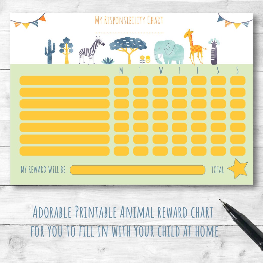 Printable Kids Reward Chart - Cute Animals. Printable. Instant Download ...