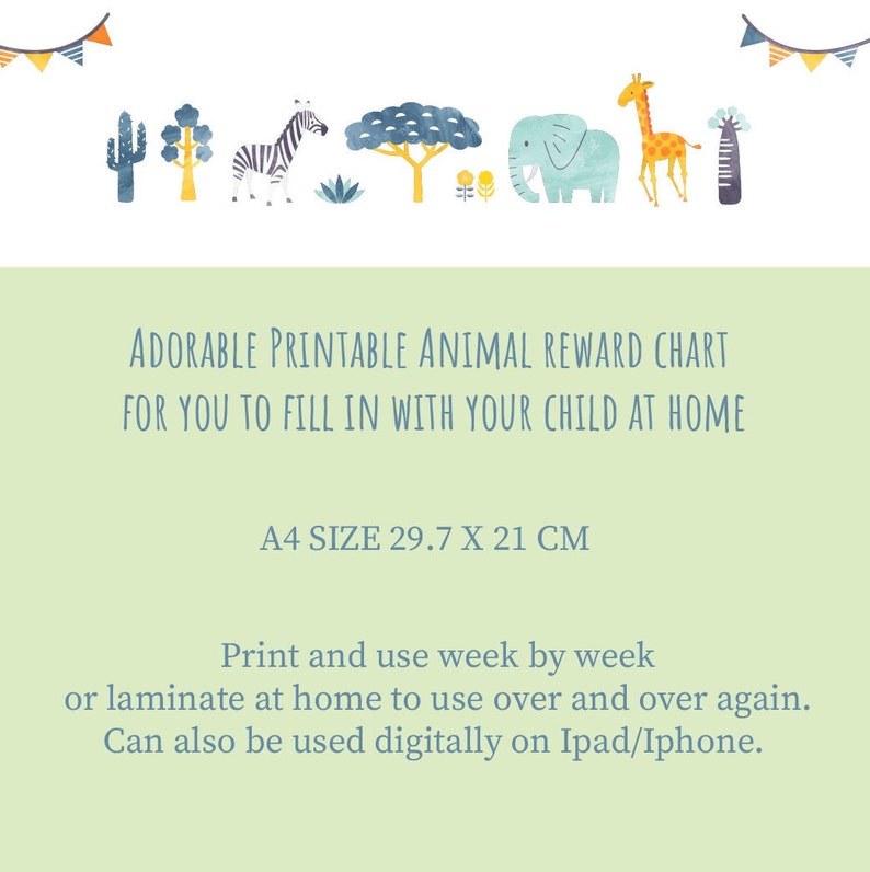 Printable Kids Reward Chart - Cute Animals. Printable. Instant Download ...