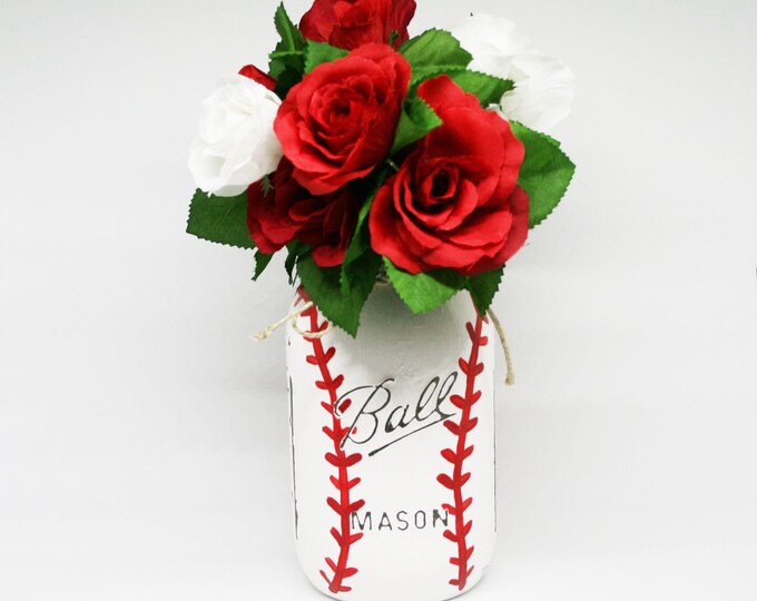 Hand Painted Baseball Quart Mason Jar Wedding Decor Flower Vase - Etsy