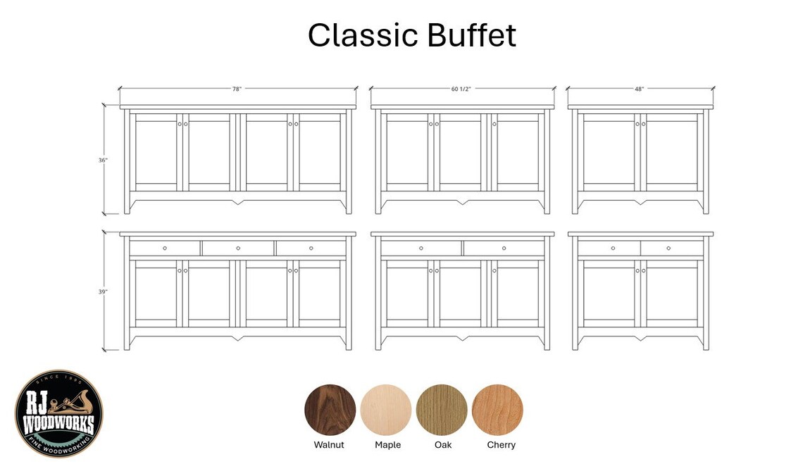 Solid Hardwood Buffet. Shown in Maple, Also Available in Oak, Cherry ...