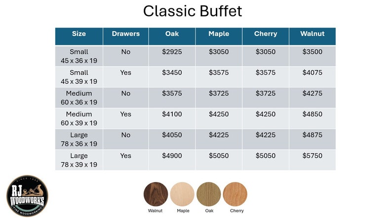 Solid Hardwood Buffet. Shown in Maple, Also Available in Oak, Cherry ...