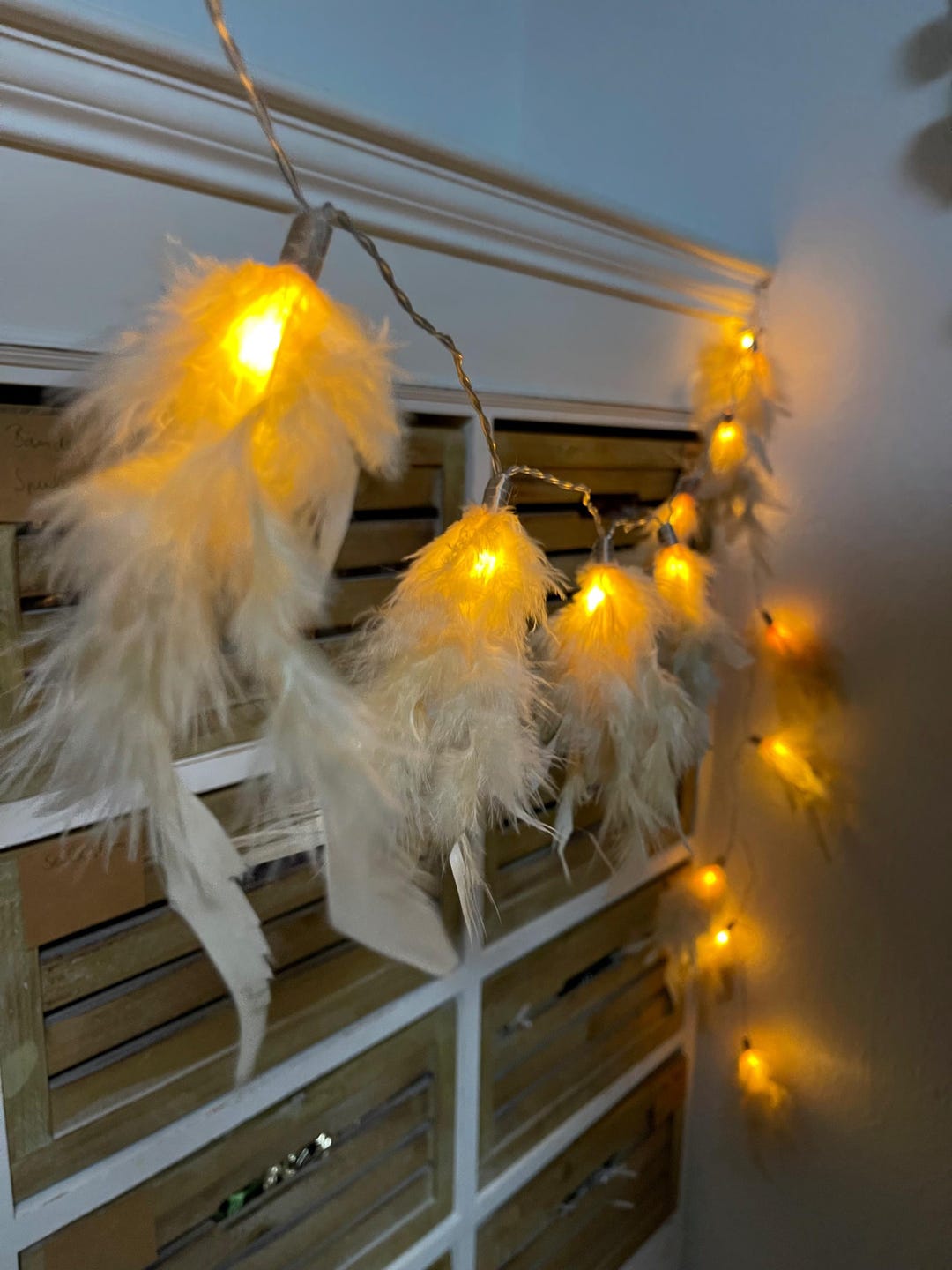 Fairy Lights Feathers, 10/20 LED, Timer, Boho, Decoration, Beige ...