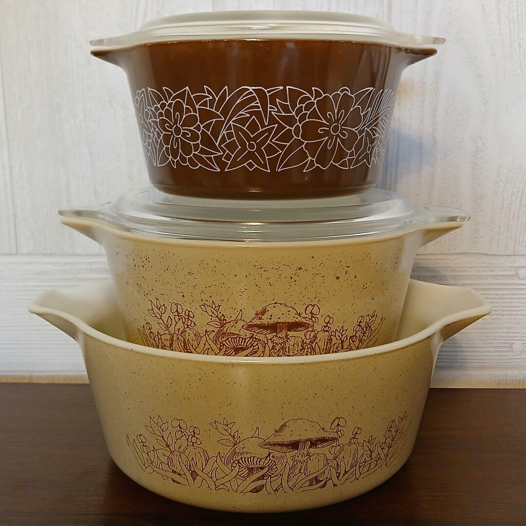 Vintage Assorted Pyrex Forest Fancies Mushrooms/pyrex Woodland Brown ...