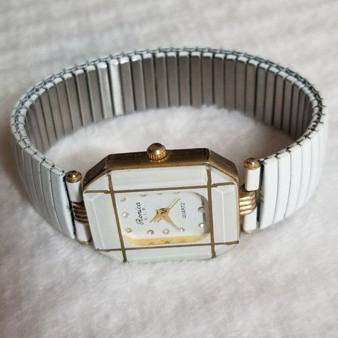 Vintage Ronica V.I.P. White/gold Tone Stretch Band Analog WR Elegant ...