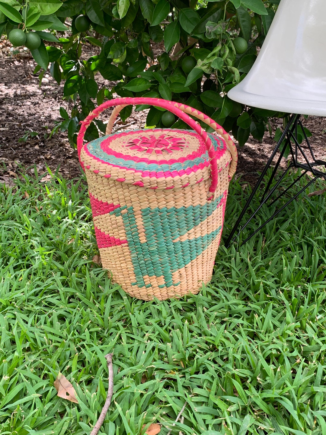 Straw Tourist Basket With Bird Motif - Etsy
