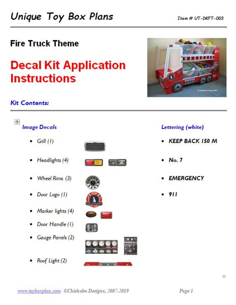 Fire Truck Toy Box Vinyl Decal Kit - Etsy Canada