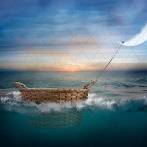 Digital Background. Underwater Background. Basket in Ocean. Dreamy ...