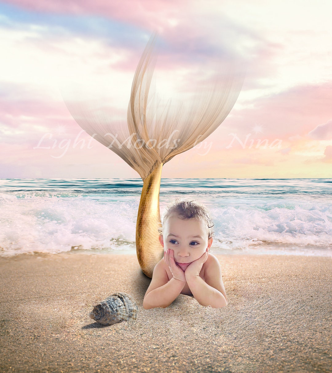 Mermaid Digital Backdrop. Soft Baby Colors! Ocean Background. Fantasy ...