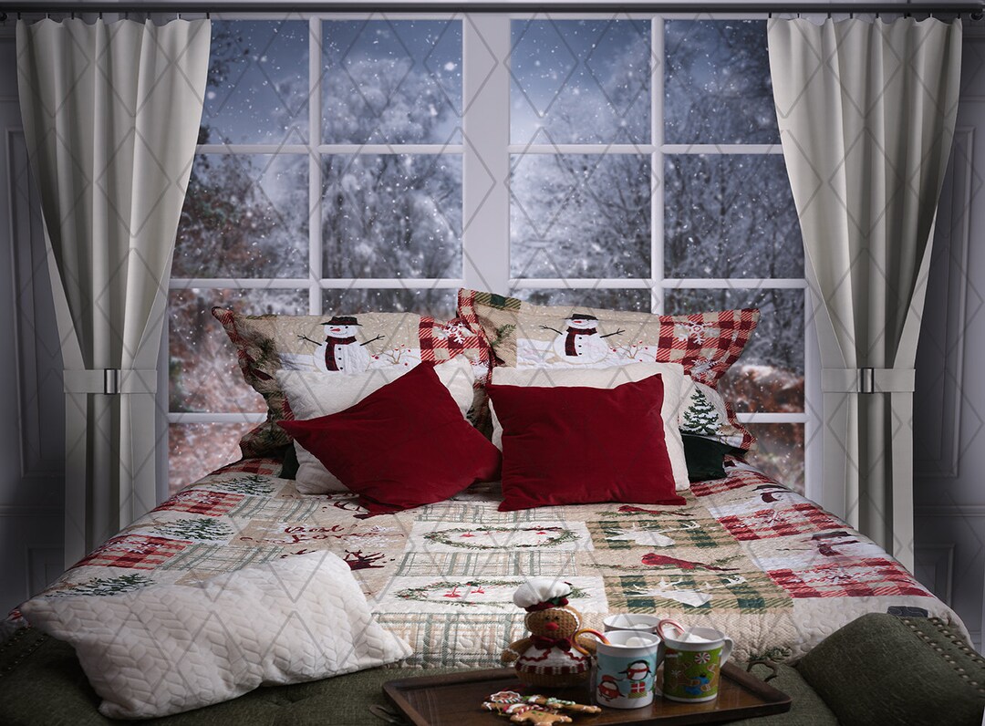 Winter Bed, Digital Background, Winter Snowfall, Warm and Cozy Inside ...