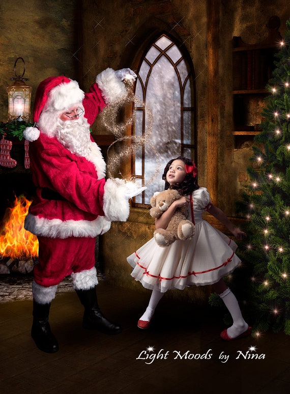 Santa Claus Magic Digital Background Vintage Christmas - Etsy