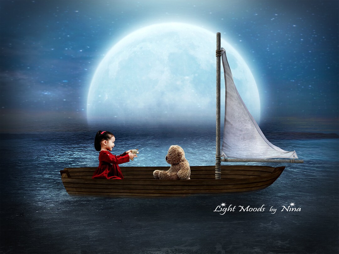 Evening Boat Ride. Ocean Digital Background. Sea Background. Fantasy ...