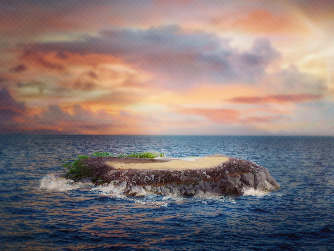 Ocean Island, 2 Peaceful Island Digital Backgrounds, Dreamy Sunset Sky ...