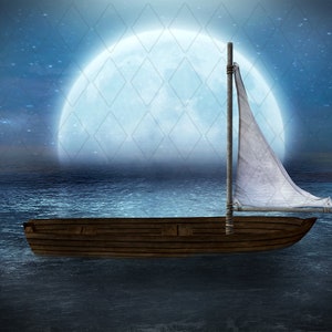 Evening Boat Ride. Ocean Digital Background. Sea Background. Fantasy ...