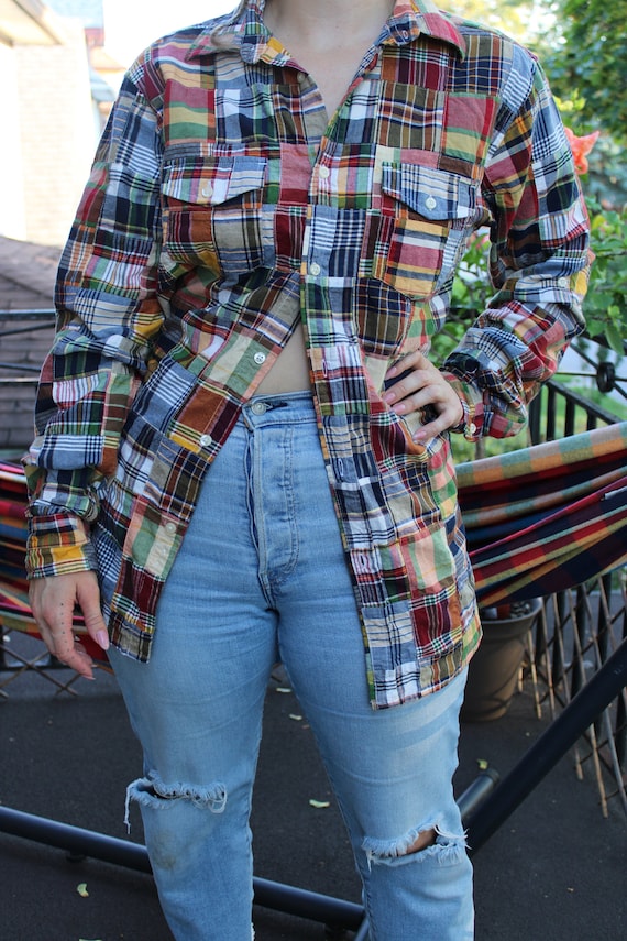 Vintage Revival 00s Patchwork Plaid Button-Up Blouse - Gem