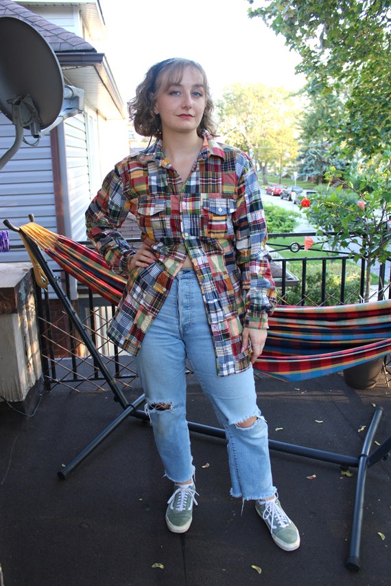 Vintage Revival 00s Patchwork Plaid Button-Up Blouse - Gem